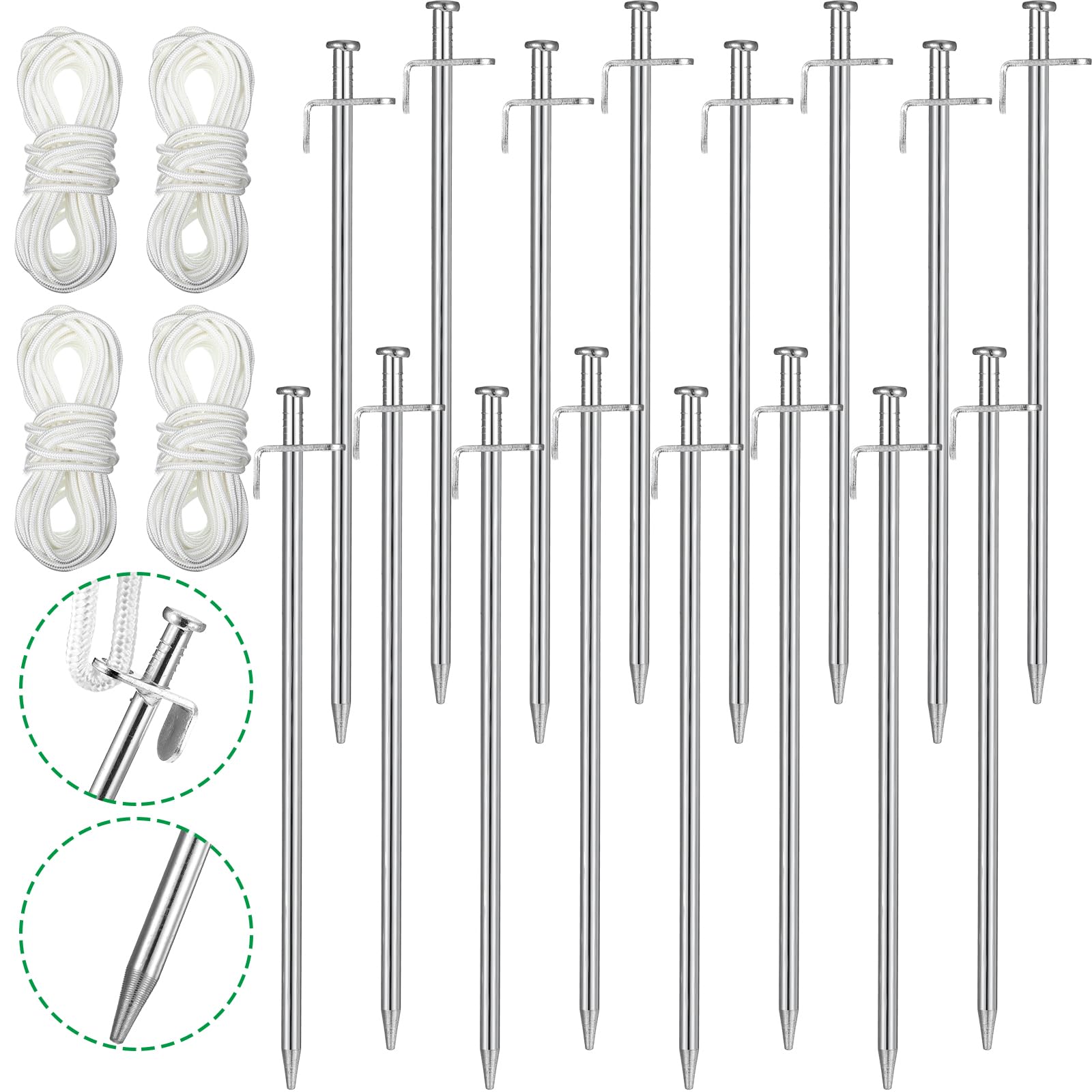 Therwen 16 Pcs Tent Stakes 12 Inch Heavy Duty Steel Metal Tent Pegs ...