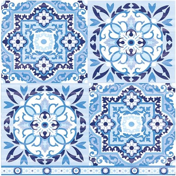 Ambiente 3-Ply Printed Paper, Tissue Napkins - Blue Tiles, Pack of 20 ...