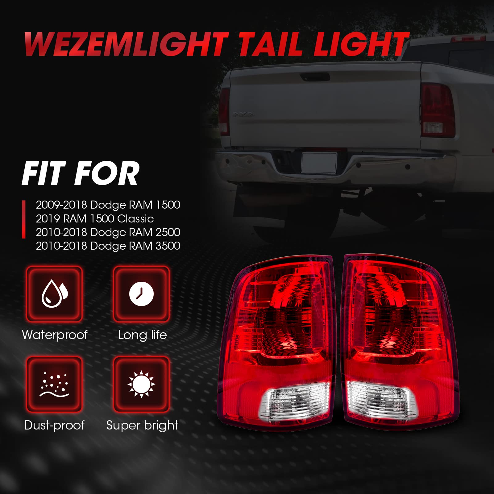 Snapklik.com : WEZEMLIGH Tail Lights For 2009-2018 Ram 1500 2019 Ram ...