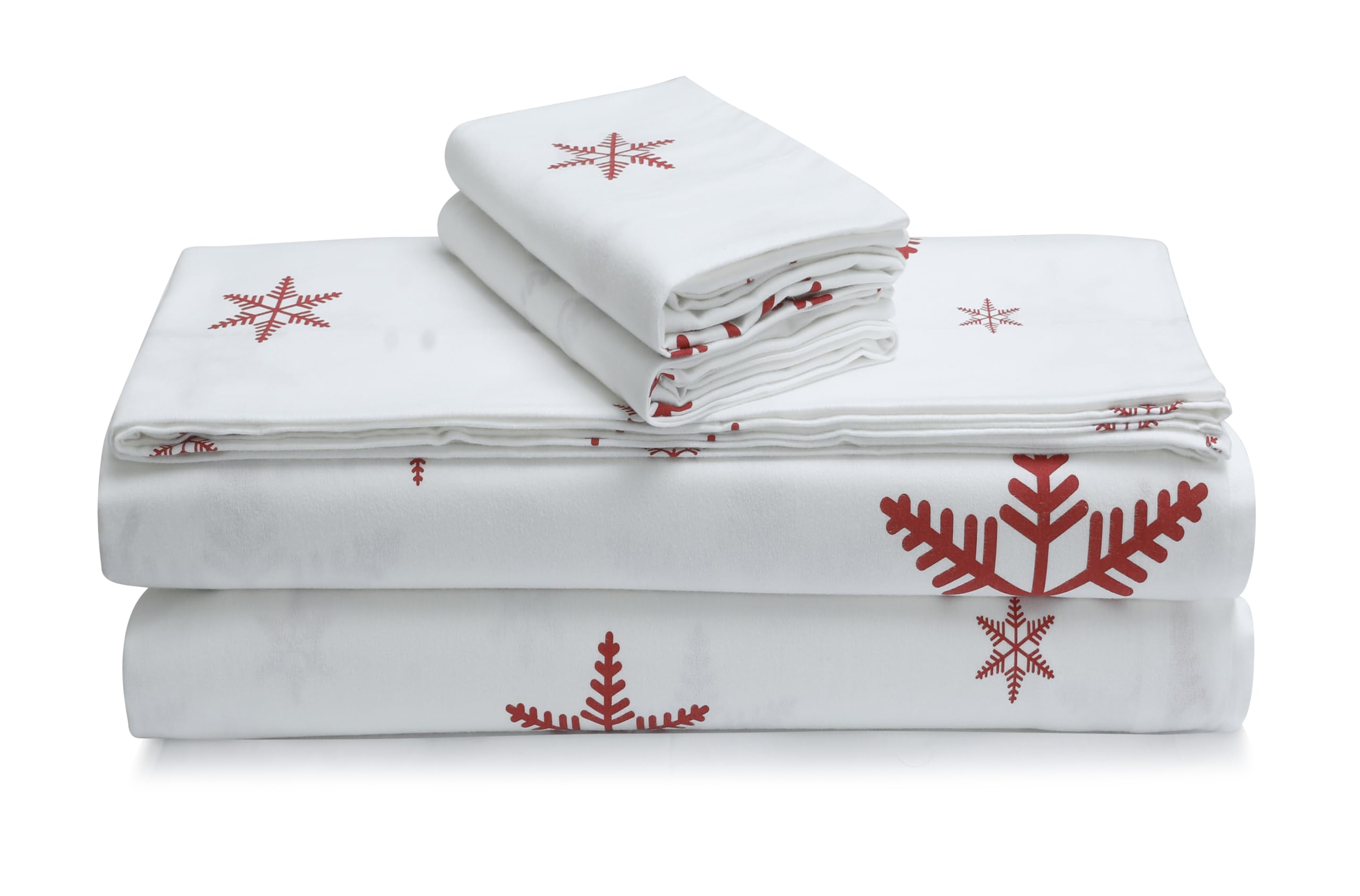 Tribeca Living 100% Cotton King Snowflakes Printed Flannel Bed Sheet ...