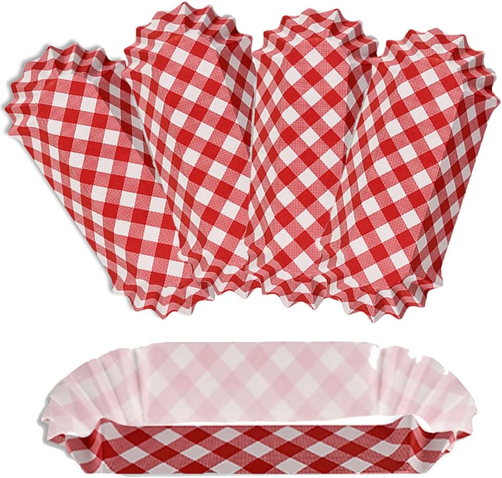 Amazon.com: Hot Dog Paper Trays Gingham Plaid Food Holders for Indoor ...