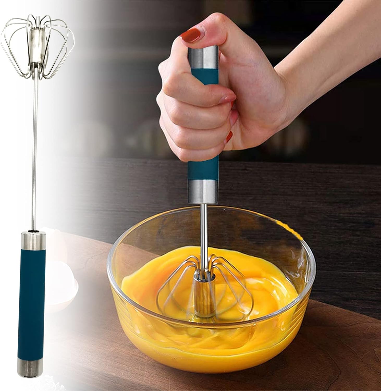 Amazon.com: Semi-automatic Whisk, 10 Inch Stainless Steel Egg Beater ...