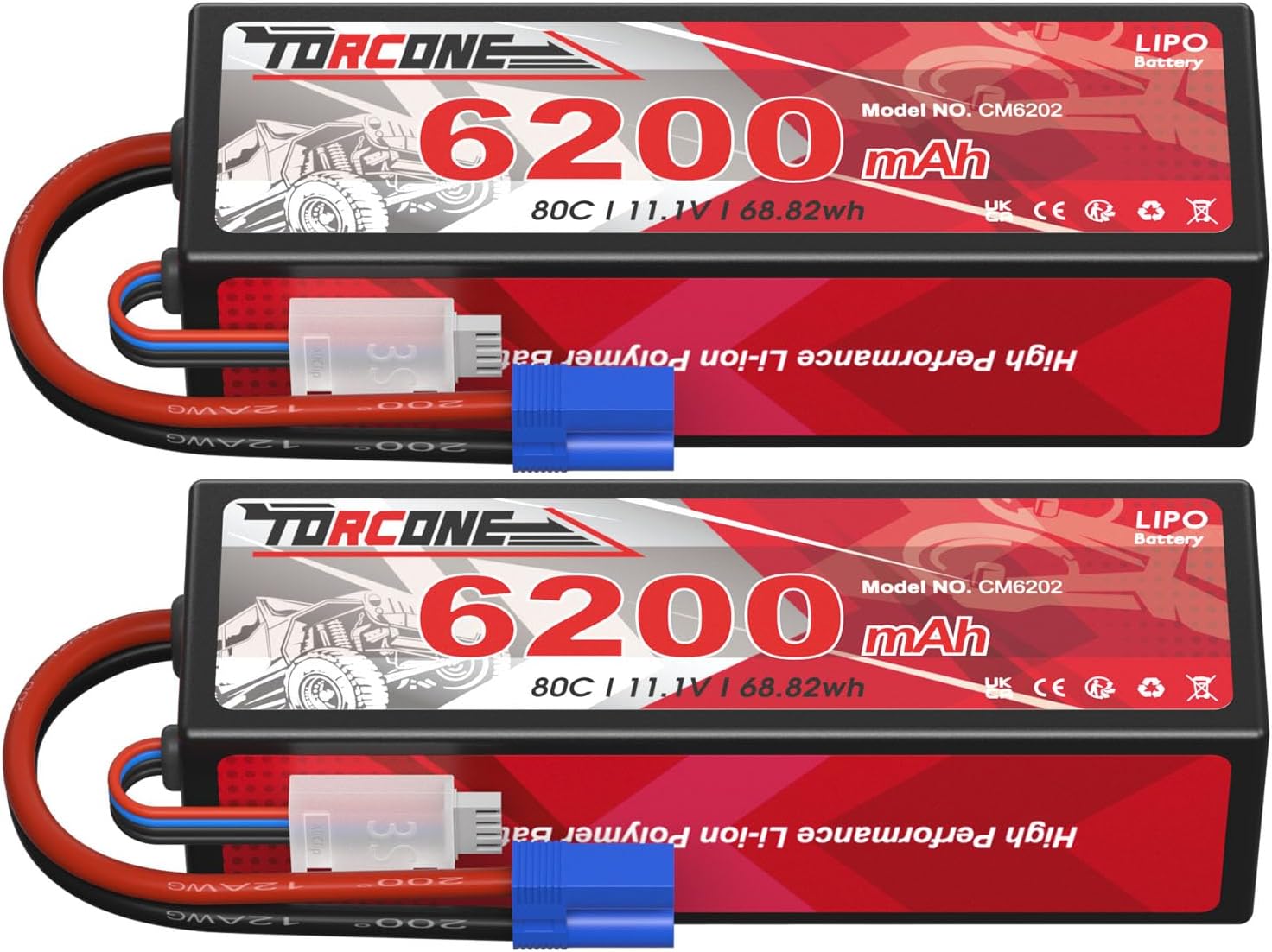 Amazon.com: TORCONE 3S Lipo Battery 11.1V 80C 6200mAh Lipos Hard Case ...