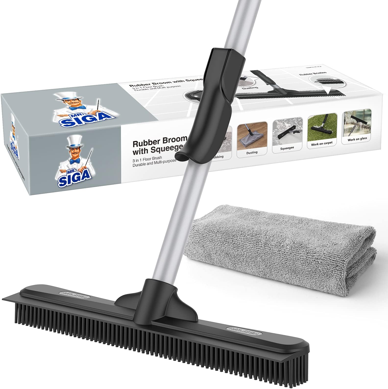 Amazon.com: FURemover Compact Pet Hair Rubber Broom with Squeegee, with ...