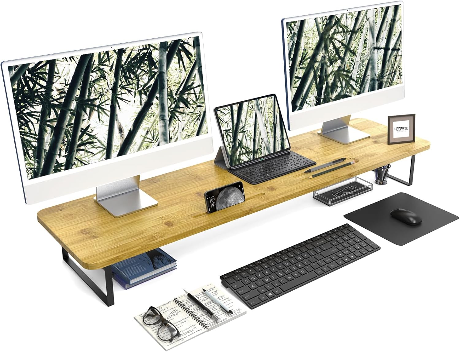 Amazon.com: WEGASTU Bamboo Large Monitor Riser,Desktop Ergonomic Riser ...