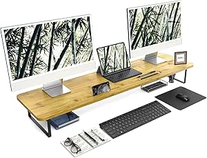 Amazon.com: WEGASTU Bamboo Large Monitor Riser,Desktop Ergonomic Riser ...