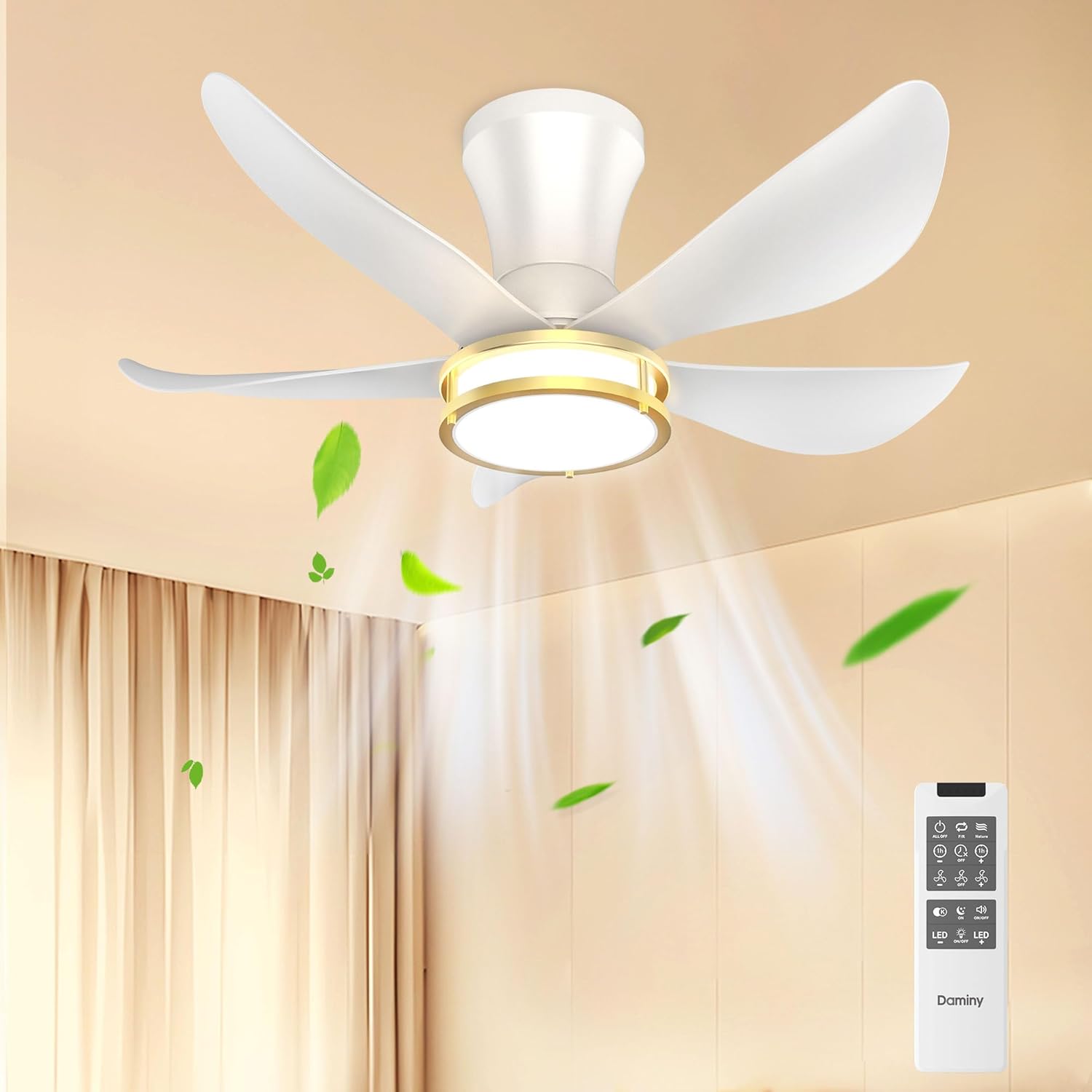Amazon.com: DAMINY 30 Inch White and Gold 5 Blade Ceiling Fan with ...
