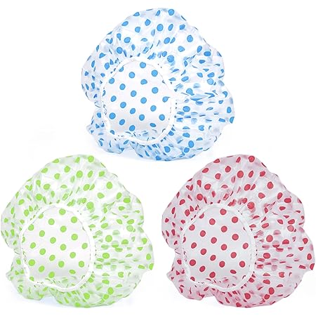 Amazon.com : 3PCS Shower Caps, Elastic Reusable Waterproof Plastic ...