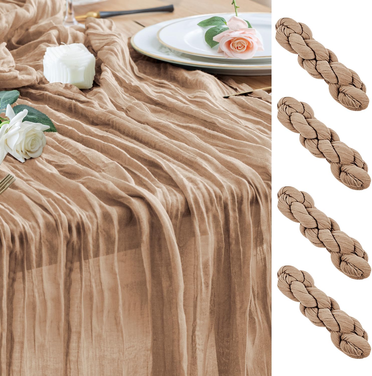 Amazon.com: Wokceer Cheesecloth Table Runner 4Pack 10FT Nude Brown Boho ...