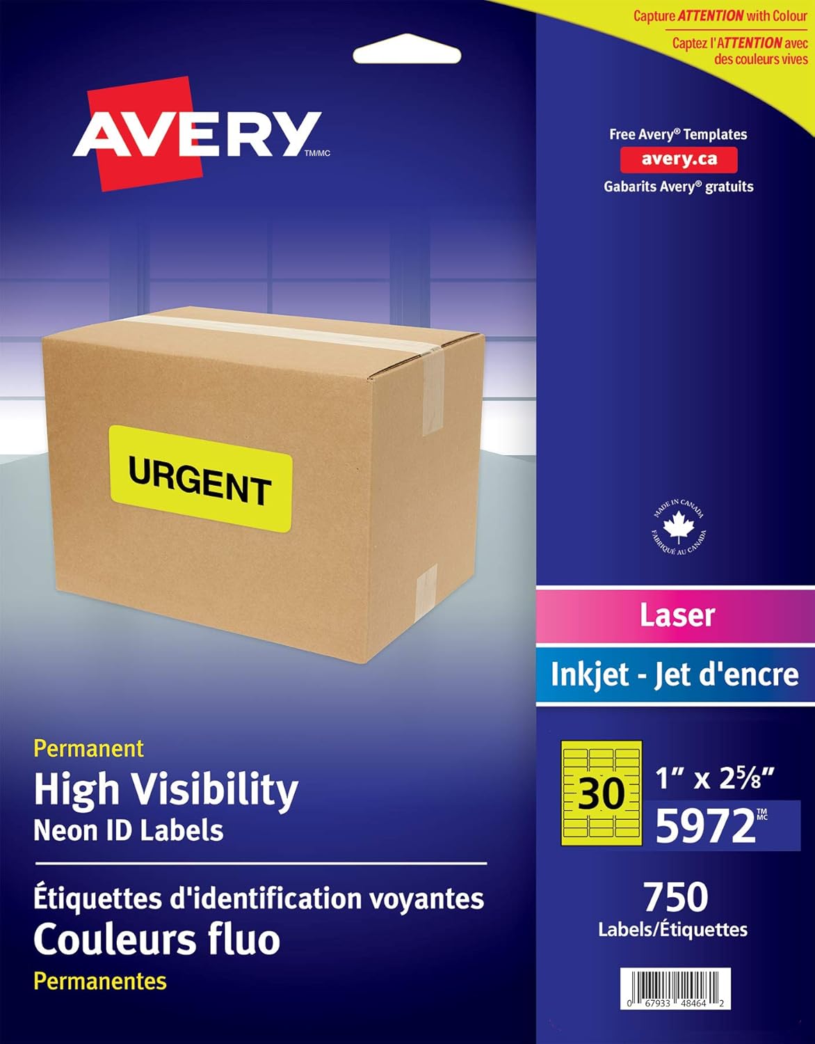 Avery Fluorescent Neon Labels, 1" x 2-5/8", Fluorescent Yellow, 750 ...