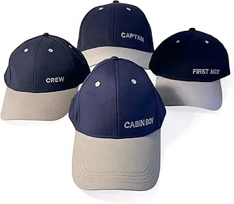 Set of 4 Adjustable Navy-Blue Baseball Caps, Captain, Bosun, First Mate ...