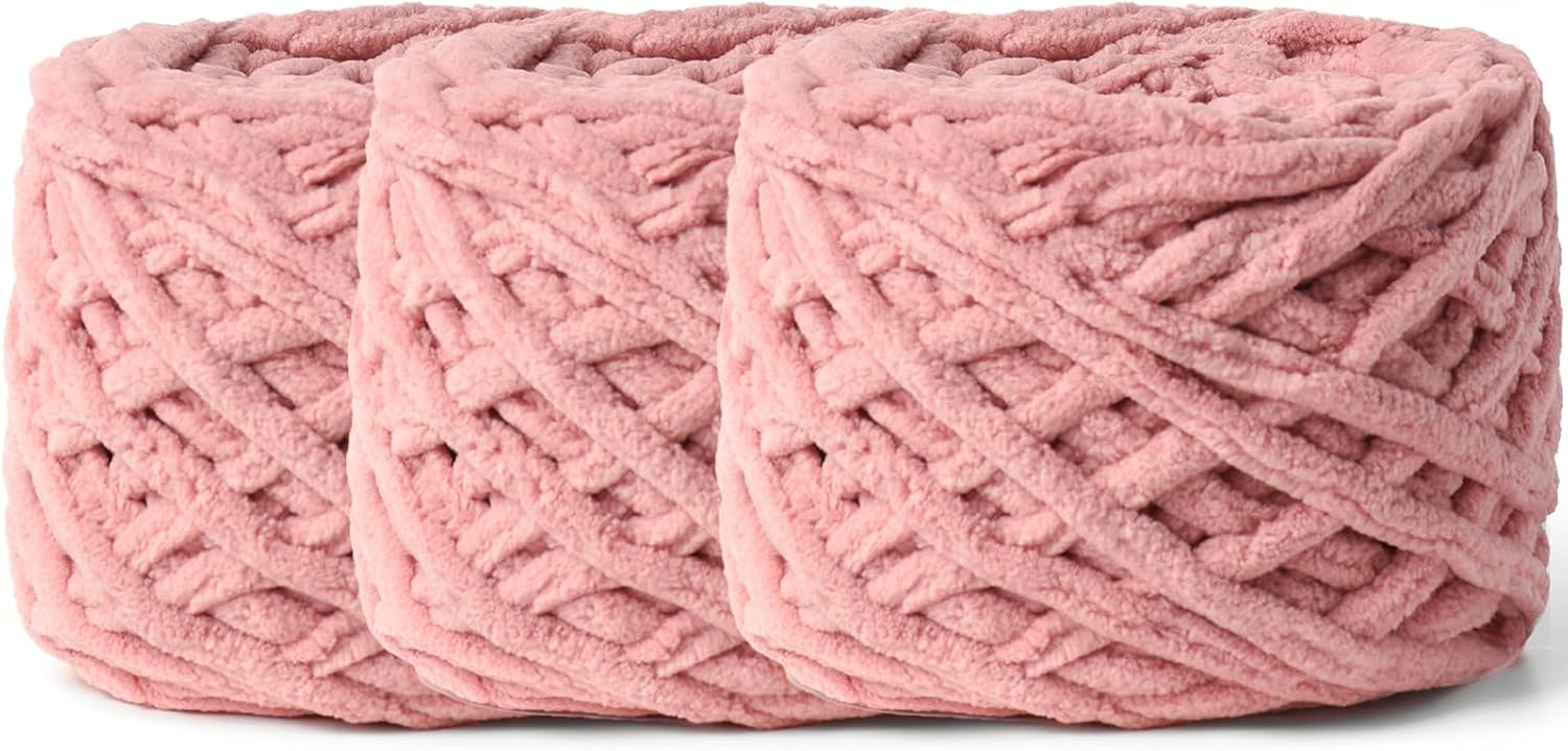 Amazon.com: 3 Pack Plush Chenille Chunky Yarn 100g (49.2yd) - Fluffy ...