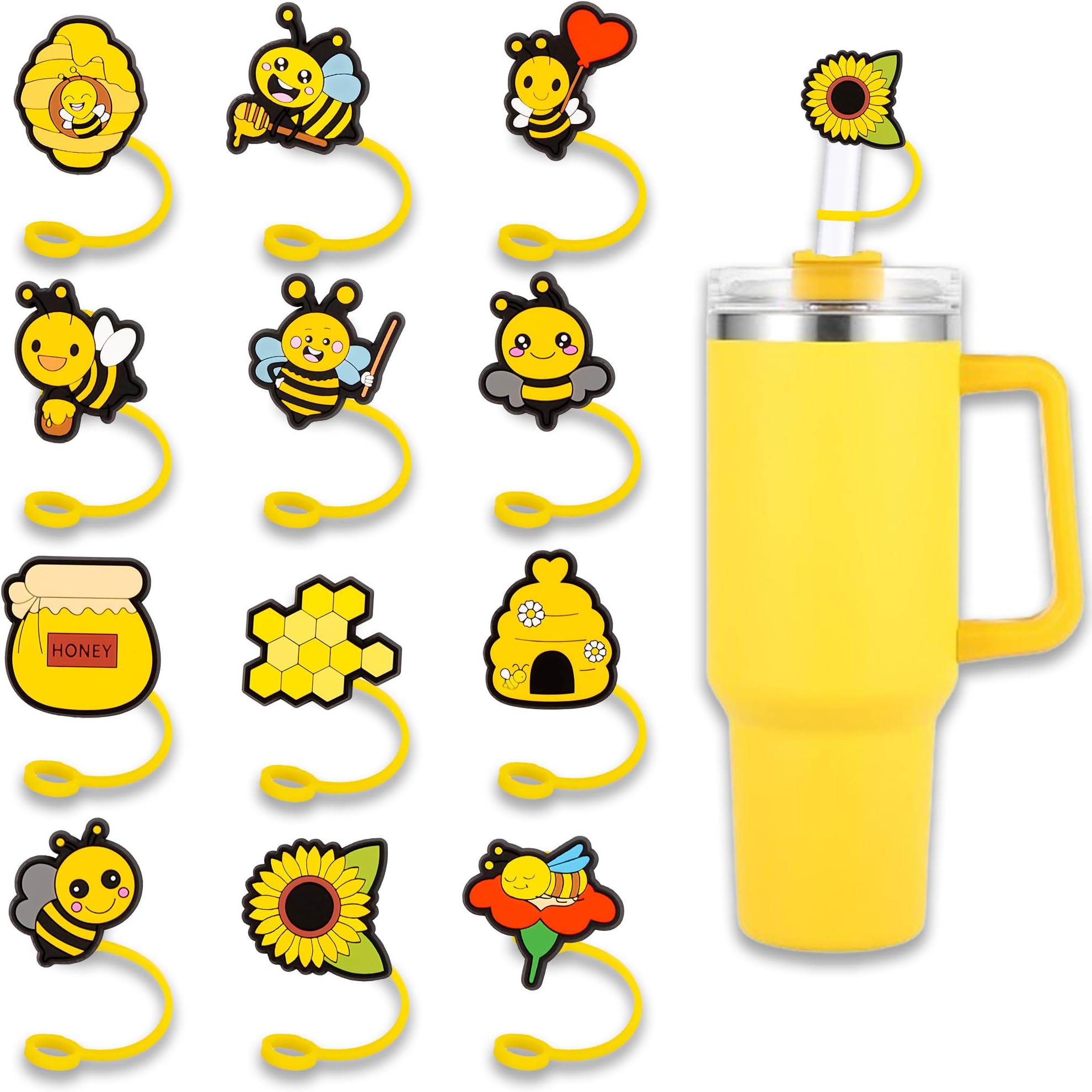 Amazon.com: Bee Straw Covers Cap For Tumblers:Straw Covers Cap Toppers ...