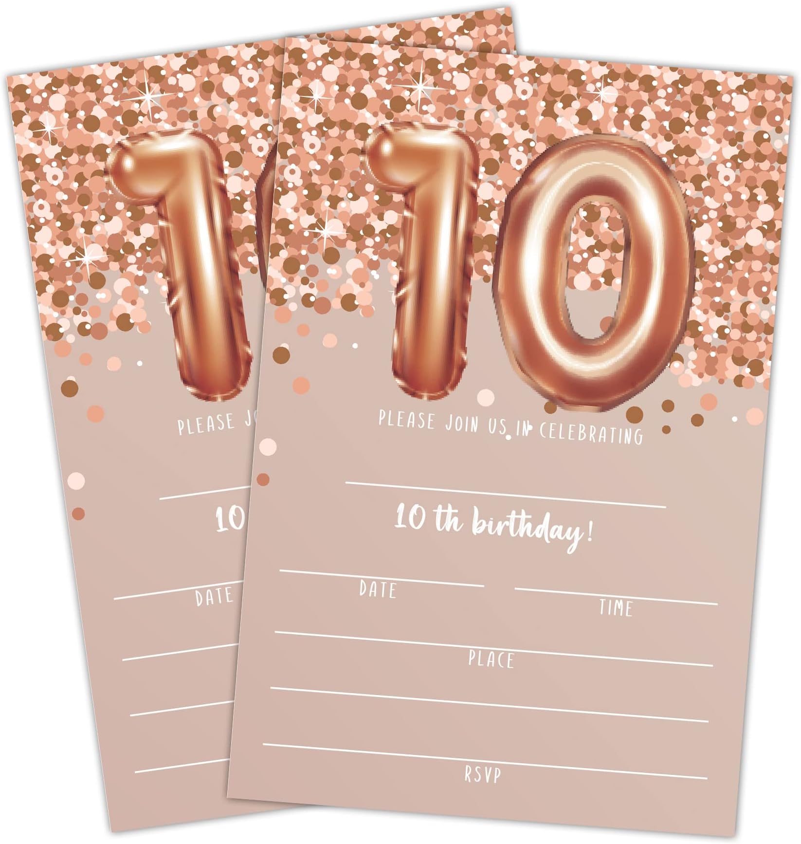 Amazon.com : 10th Birthday Invitation Cards, Rose Gold Glitter 10th ...