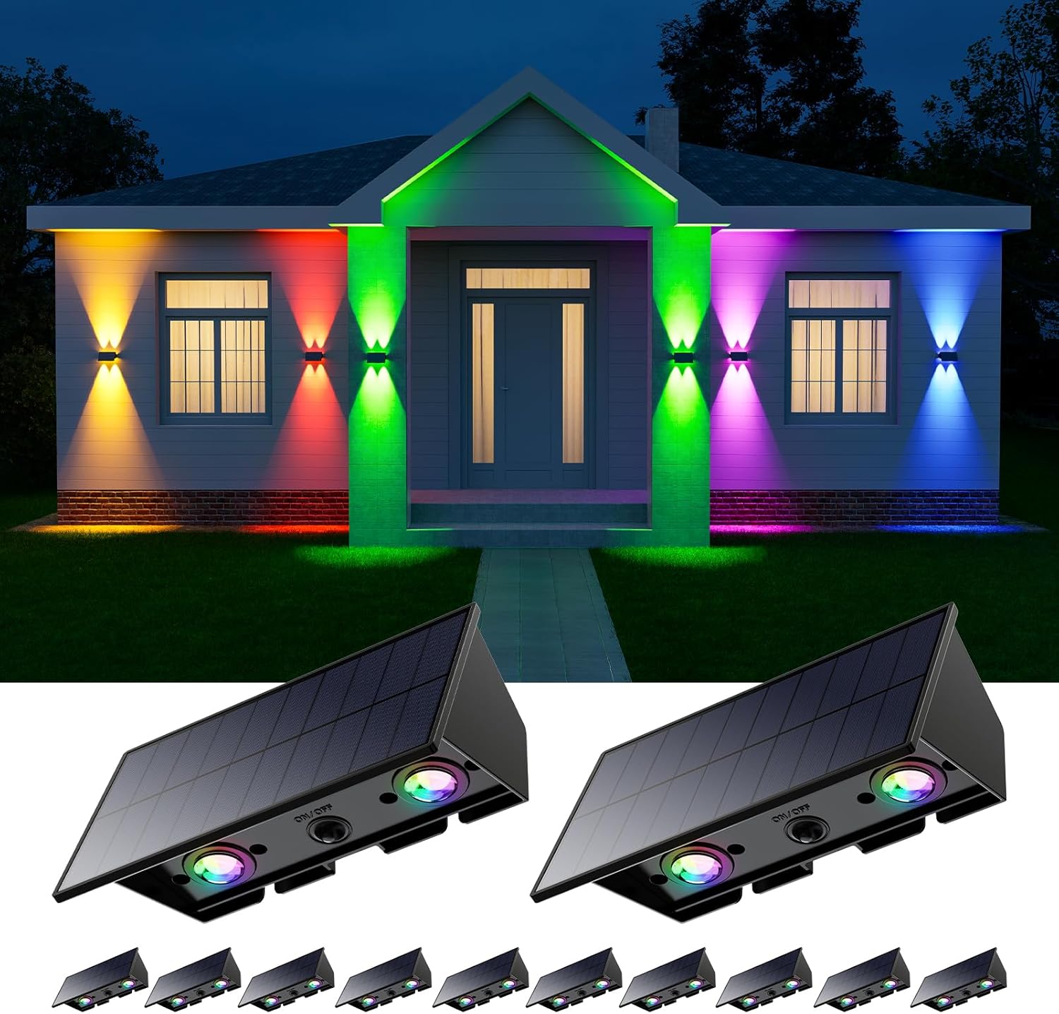 12 Pack RGB Solar Up and Down Wall Lights Outdoor Decorative Fence LED ...