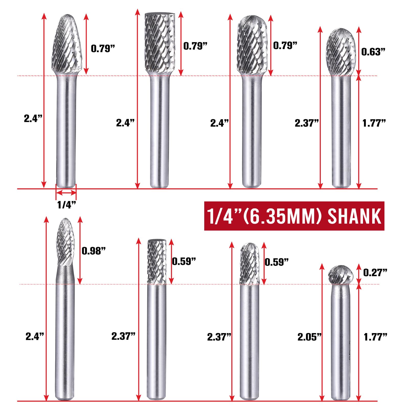 Snapklik.com : TiERGS Tungsten Carbide Burr Set 1/4" Shank 10Pcs Die ...