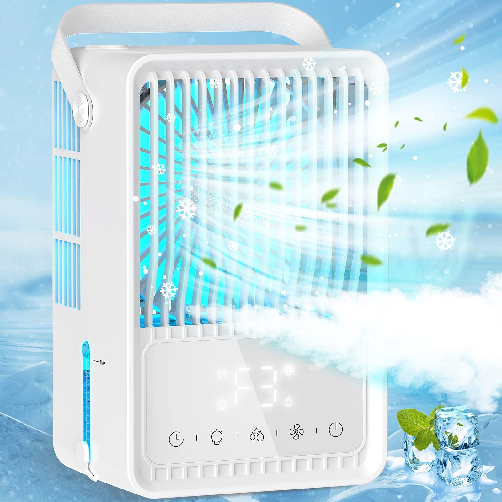 Evaporative Misting Fan with Timer, USB Portable Air Conditioner Fan, 3 ...