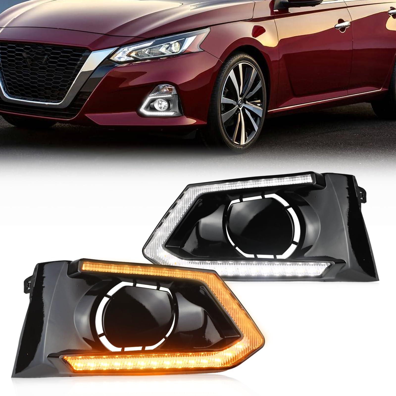 Amazon.com: PGTOPONE Switchback White/Amber LED Front Bumper Fog Light DRL Amber Sequential Turn ...