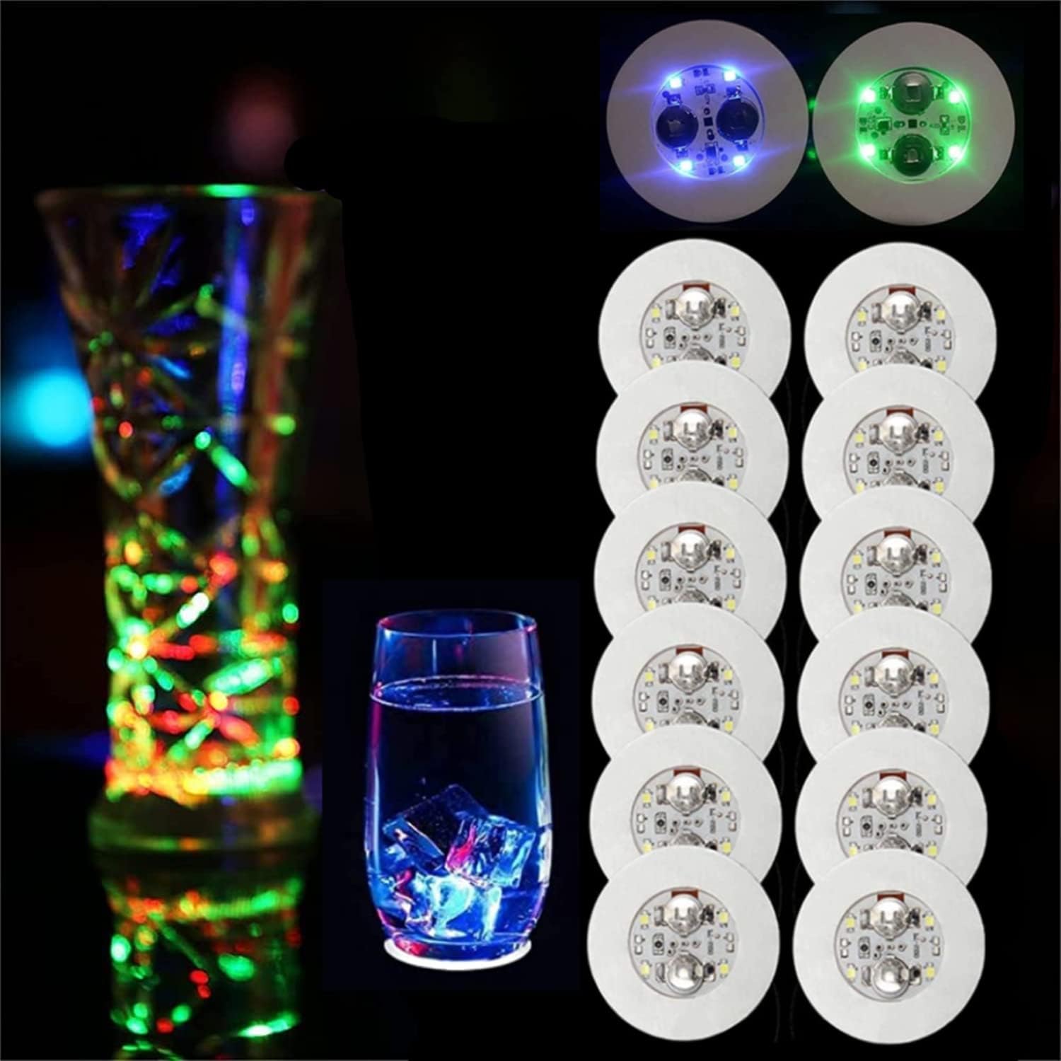 Amazon.com: 20Pcs LED Coaster Round Flash Cup Mat Sticker Lights for ...