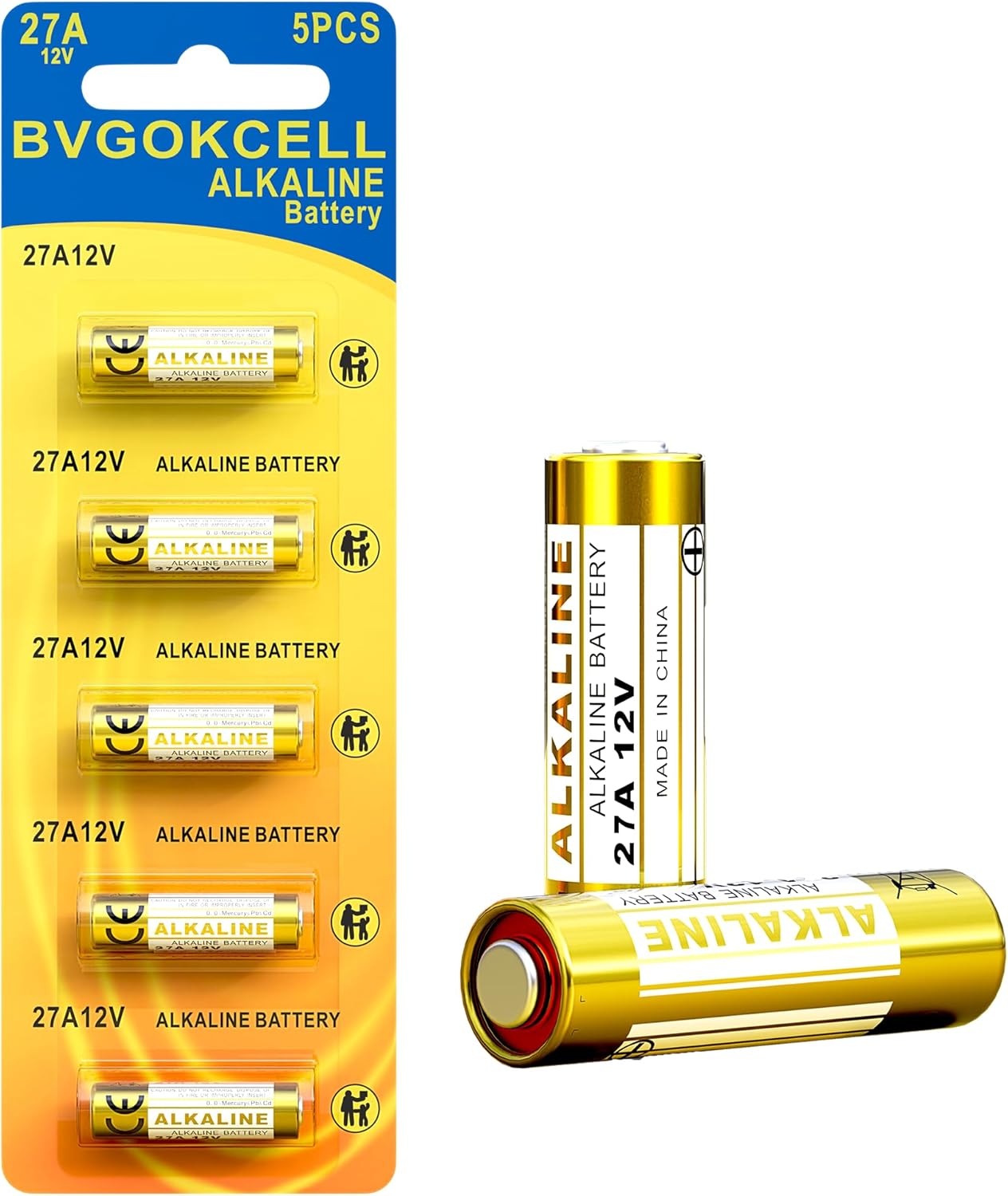 Amazon.com: Bvgokcell A27 27A 12V Alkaline Battery (5-Pack), 12 Volt ...