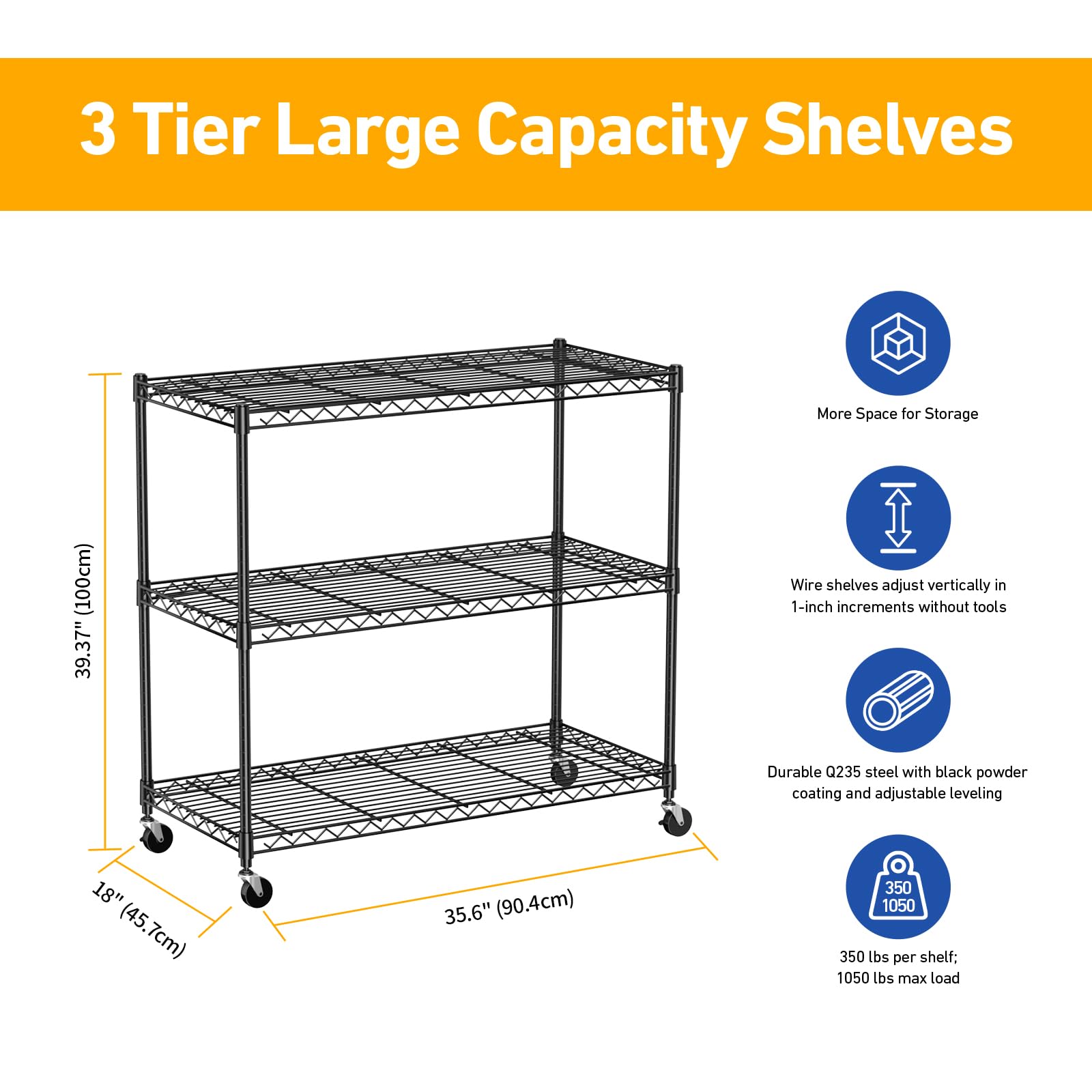 Snapklik.com : LaCyan 3-Tier Adjustable Storage Shelving Unit, Heavy ...