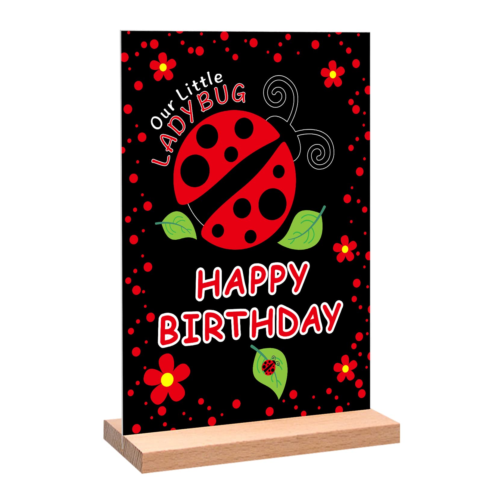 Vlipoeasn Ladybug Themed Birthday Party Table Sign For Kids Black ...
