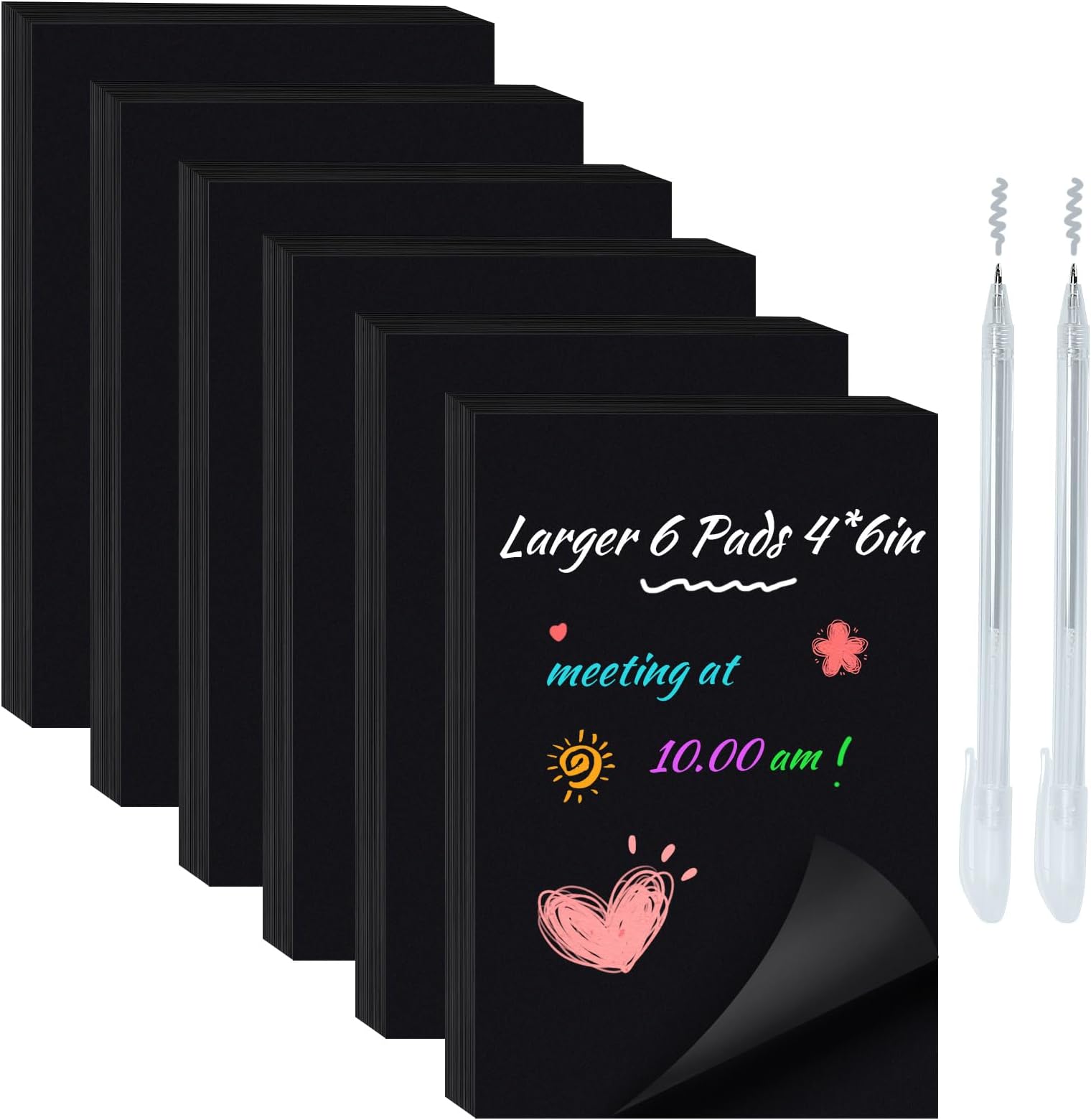 Amazon.com : Black Sticky Notes, 4x6 Post It Notes with 2 Metallic Pens ...