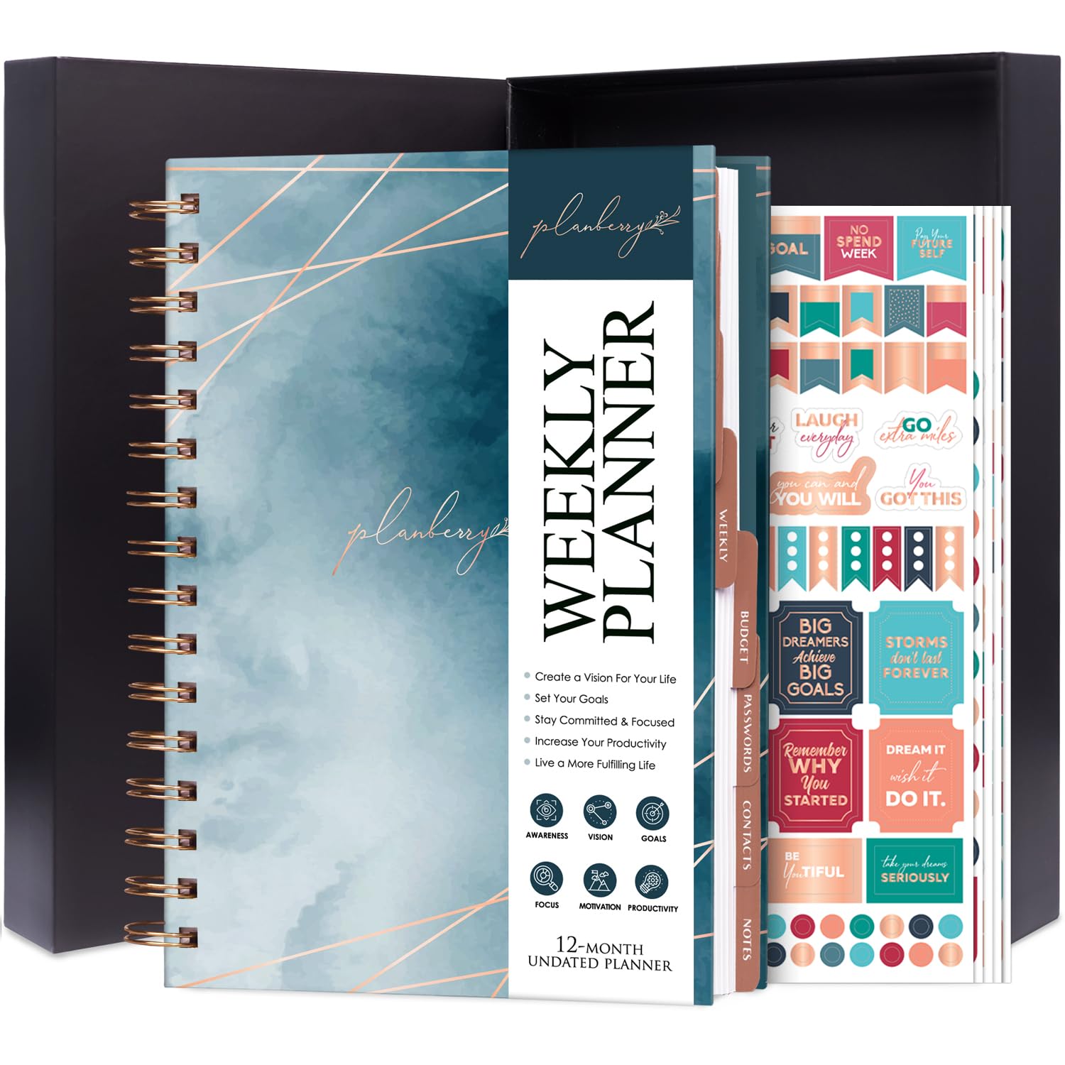 Amazon.com : PLANBERRY Weekly Planner Premium – Undated Life Organizer ...