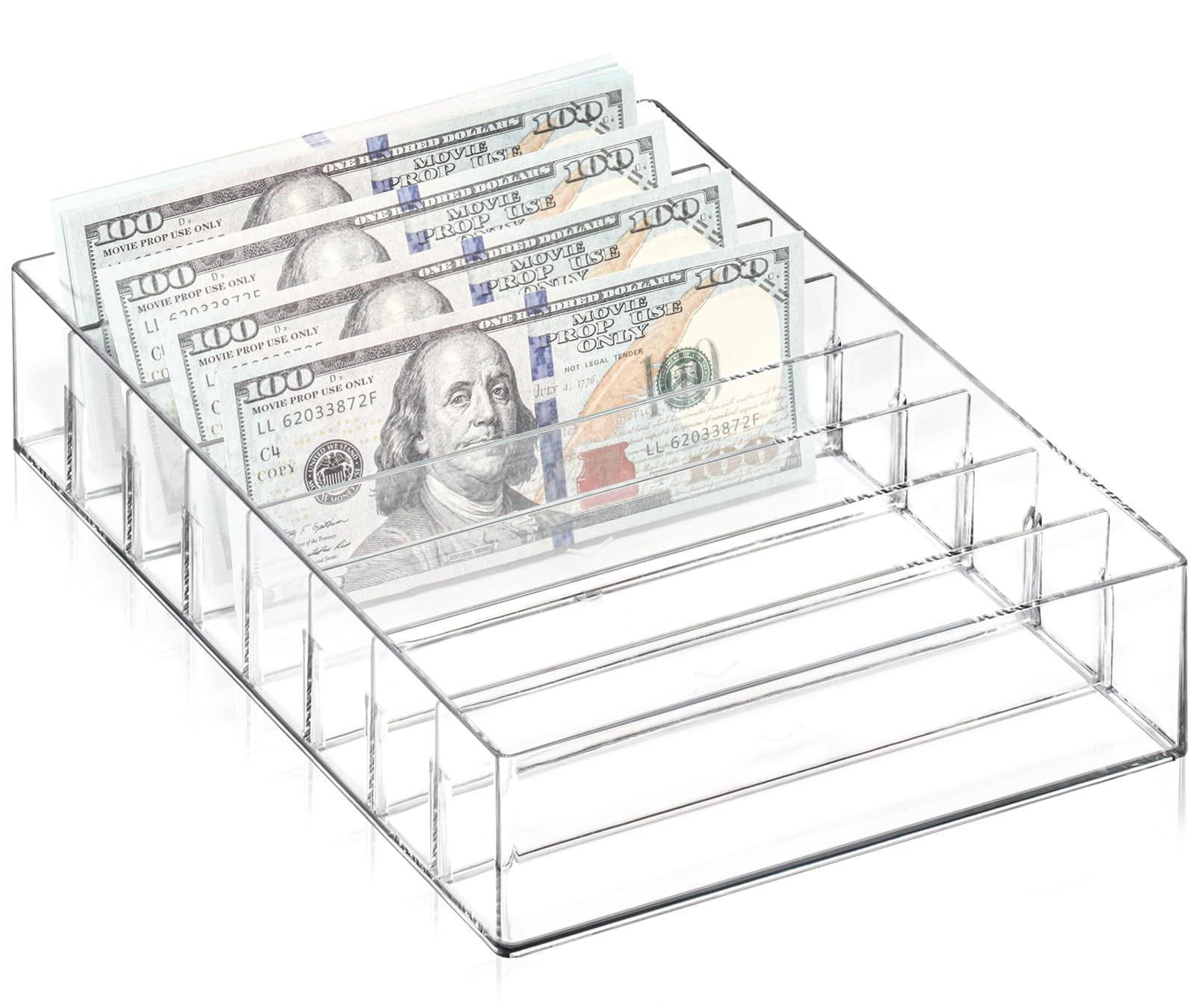 XUWAIDSGN Large Acrylic Cash Organizer 8 Section Clear Money Budget ...