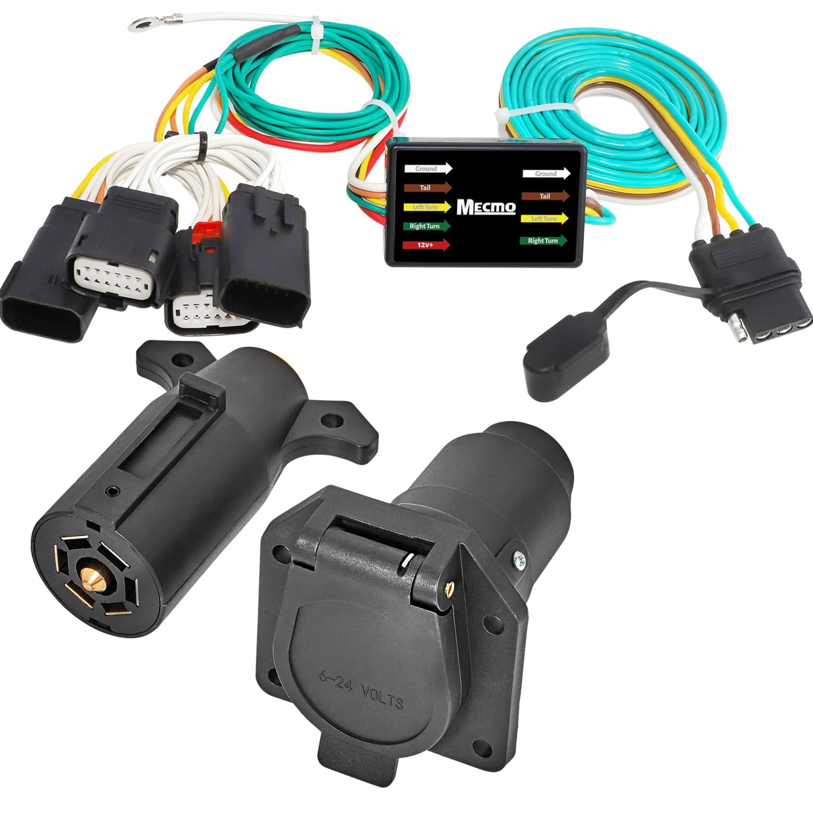 Amazon.com: MECMO 7 Pin Blade Trailer Connector Male & Female Plug and ...