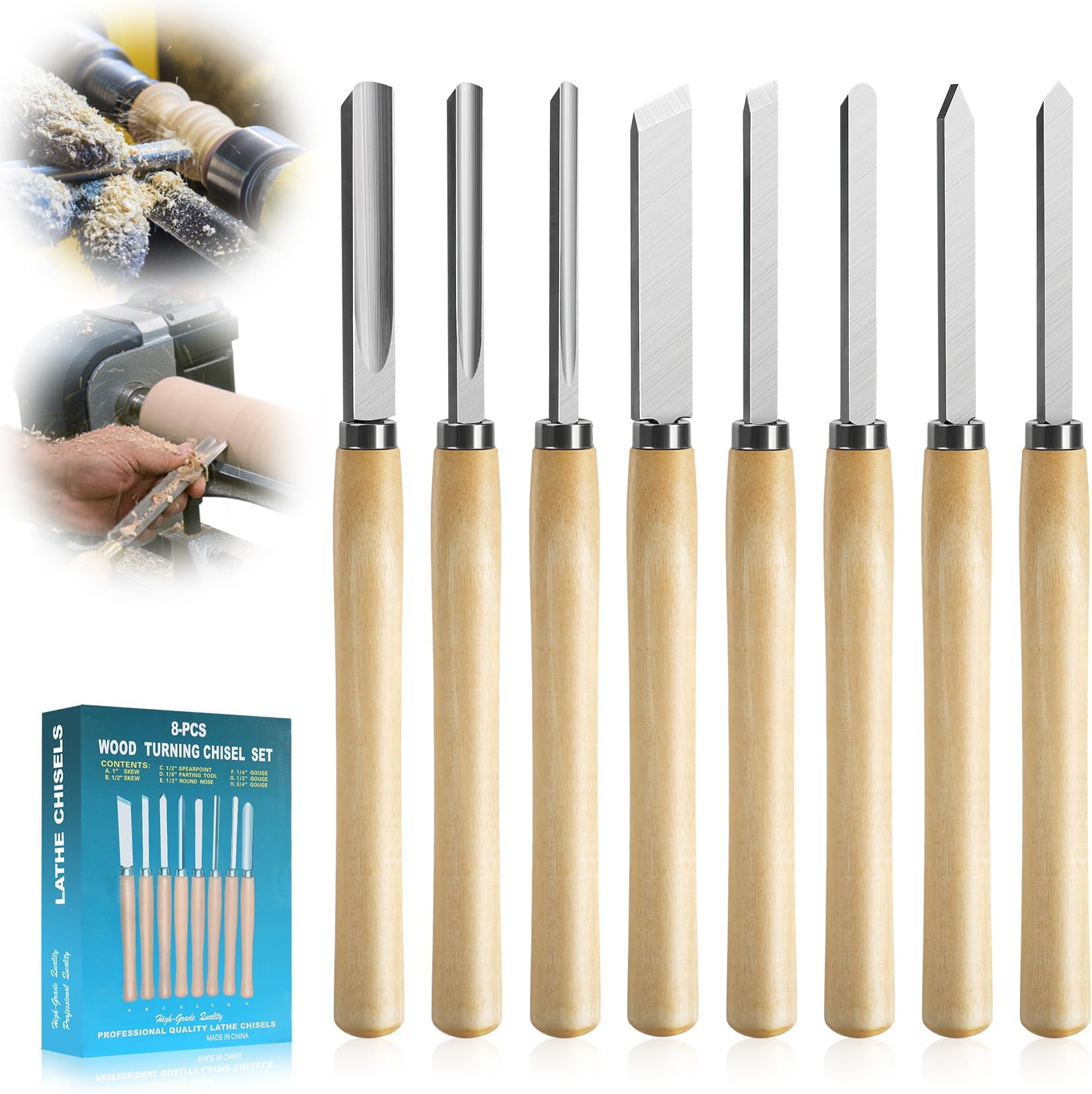 Bastex Professional Quality Wood Turning Chisel 8 pcs Set Included ...