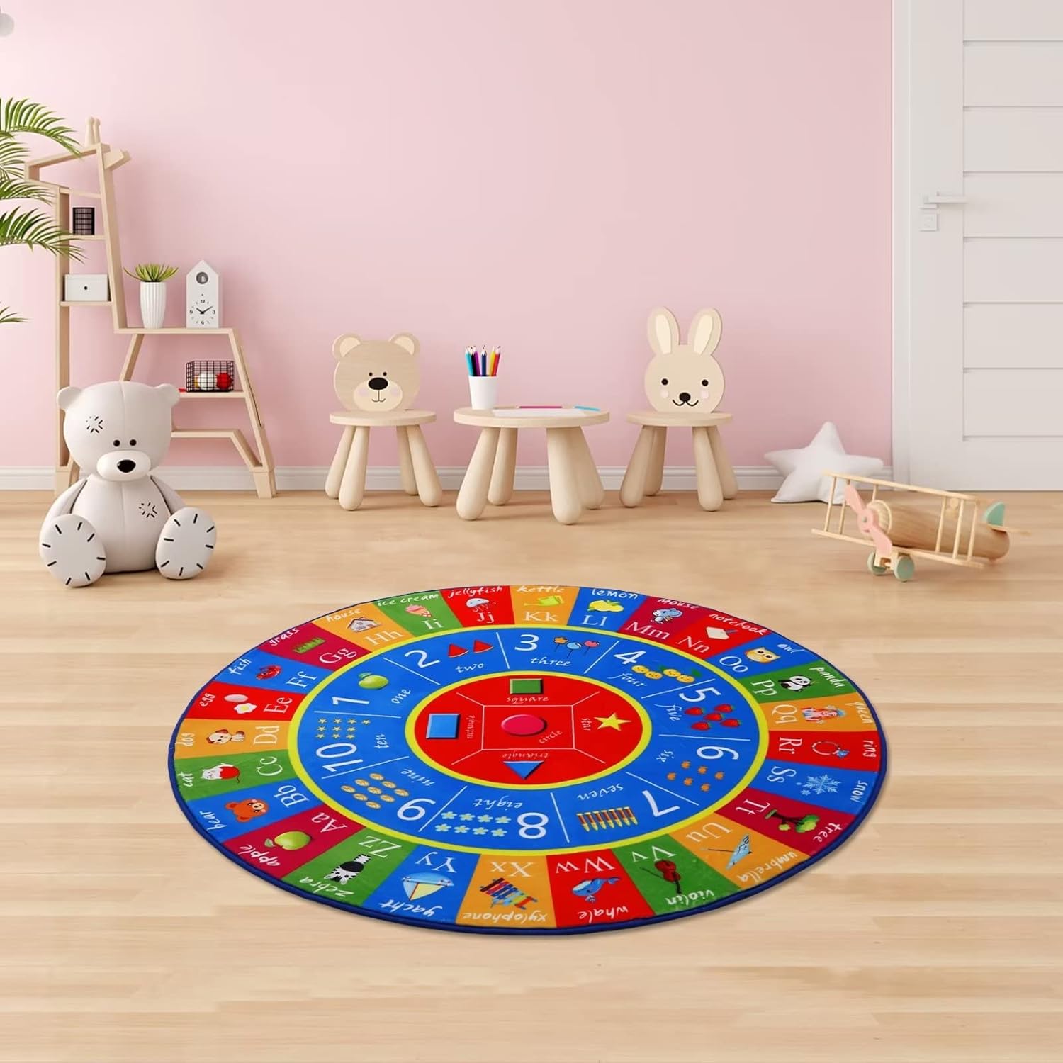 Amazon.com: Zacoo Kids Rug 4 ft Round Rug Kids Play Rug ABC Educational ...