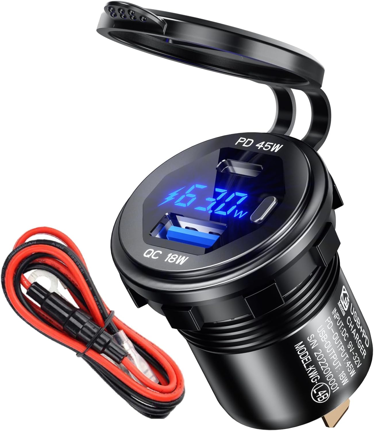 45W PD USB Steckdose 12v wasserdichte QC 3.0 12 Volt Metall USB einbau ...