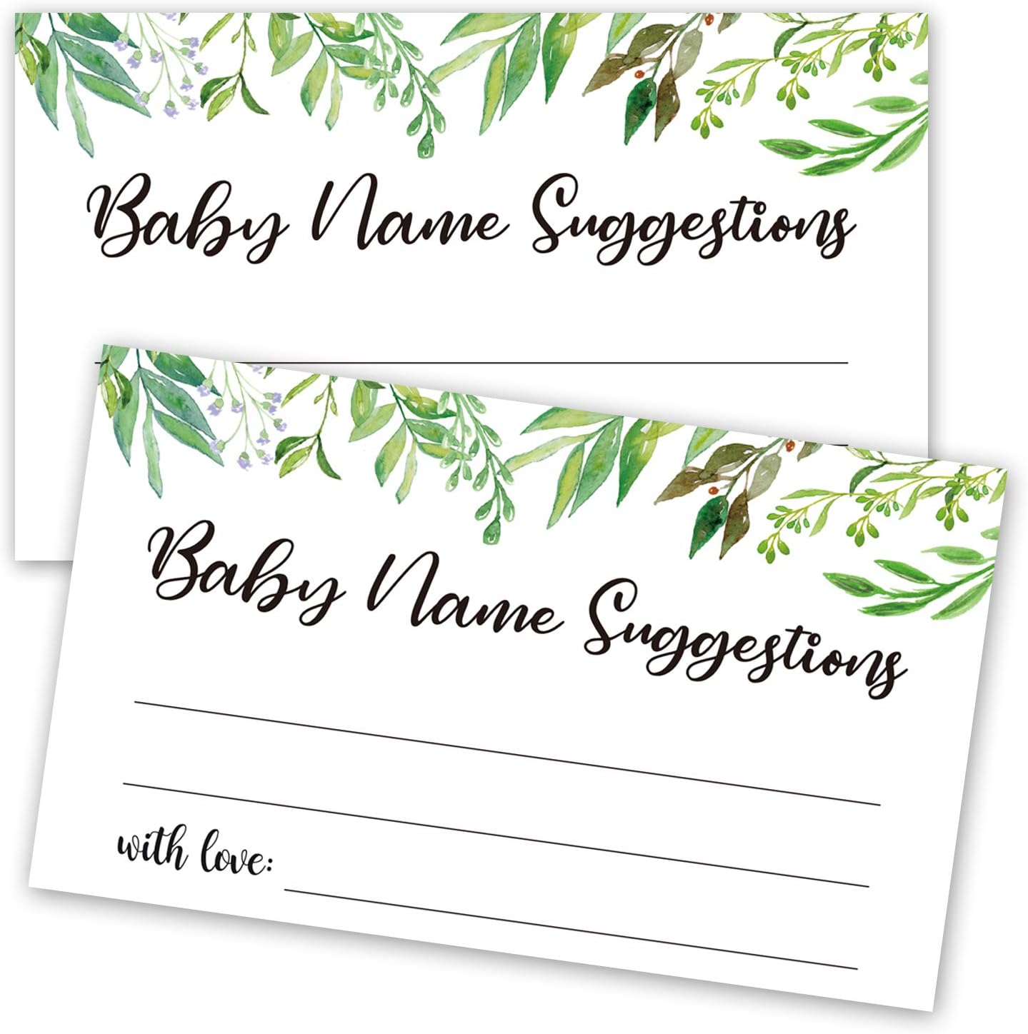 Amazon.com: 50 Baby Shower Name Suggestion Cards, Greenery Name ...