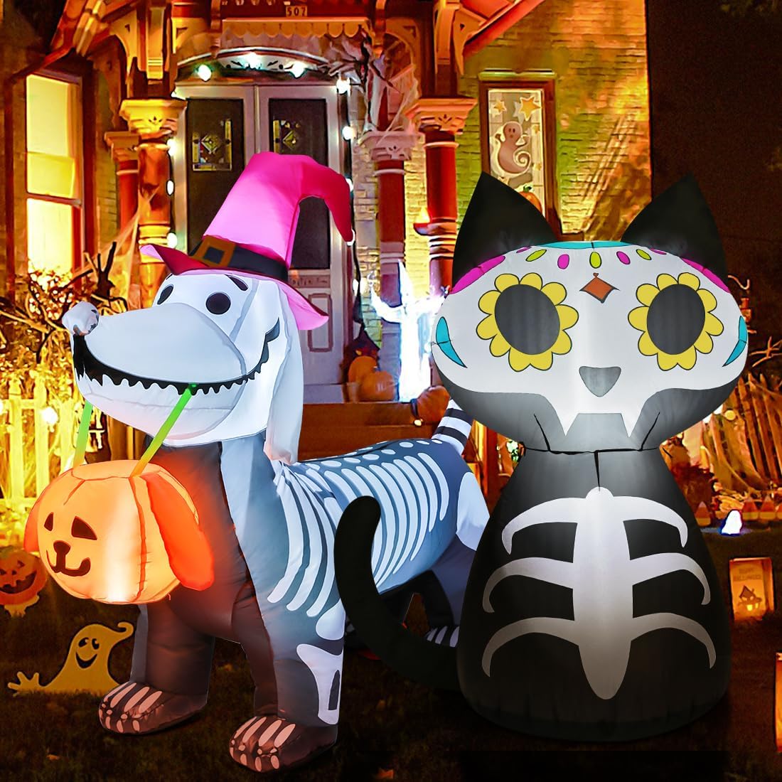 Amazon.com: GOOSH Halloween 5 FT Dog Inflatable and 4 FT Cat Inflatable ...