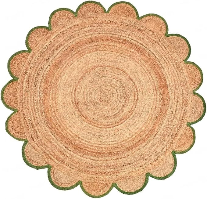 EXPORT PROFILE Natural Round Jute Jute Area Rug, Floor Scalloped Edge ...