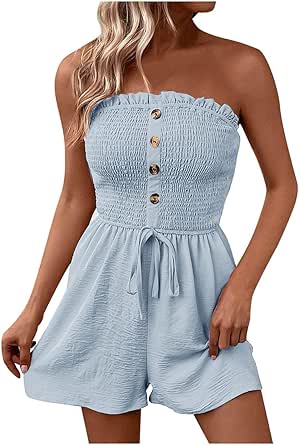 Summer Women Overalls Jumpsuits Women UK Shorts Elegant Bandeau Romper ...