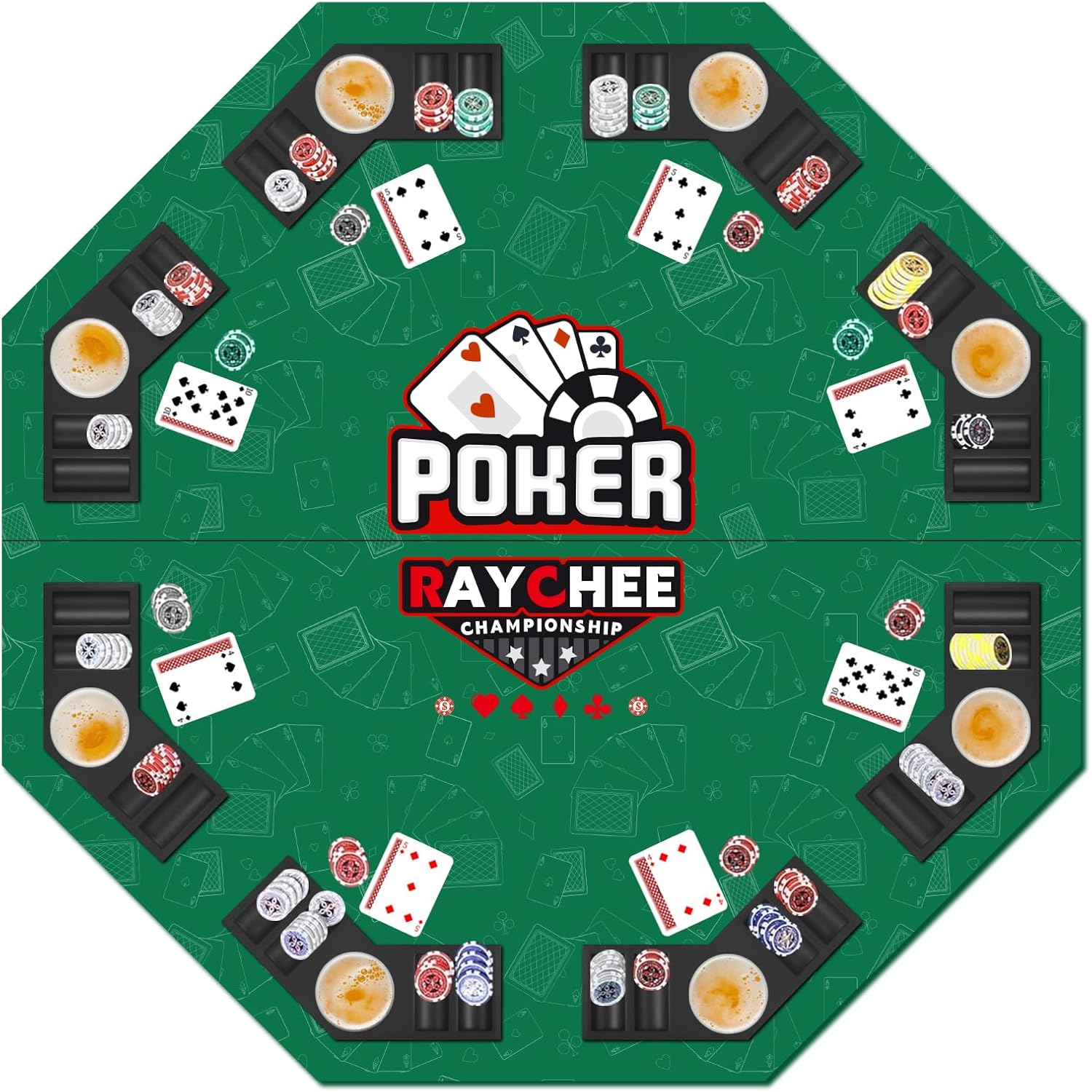 Amazon.com : RayChee 48" Foldable 8-Player Poker Table Top, Wood Texas ...