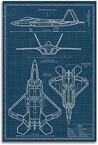 Amazon.com: FAHIOOOU F-22 Raptor Fighter Jet, Blueprint Room Aesthetic ...