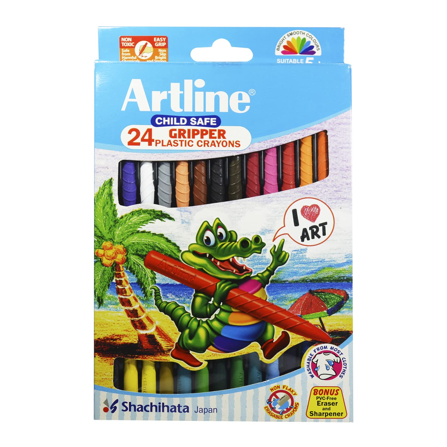 Artline 24 Shades Gripped Plastic Crayons | Non-Toxic | Easy Grip ...