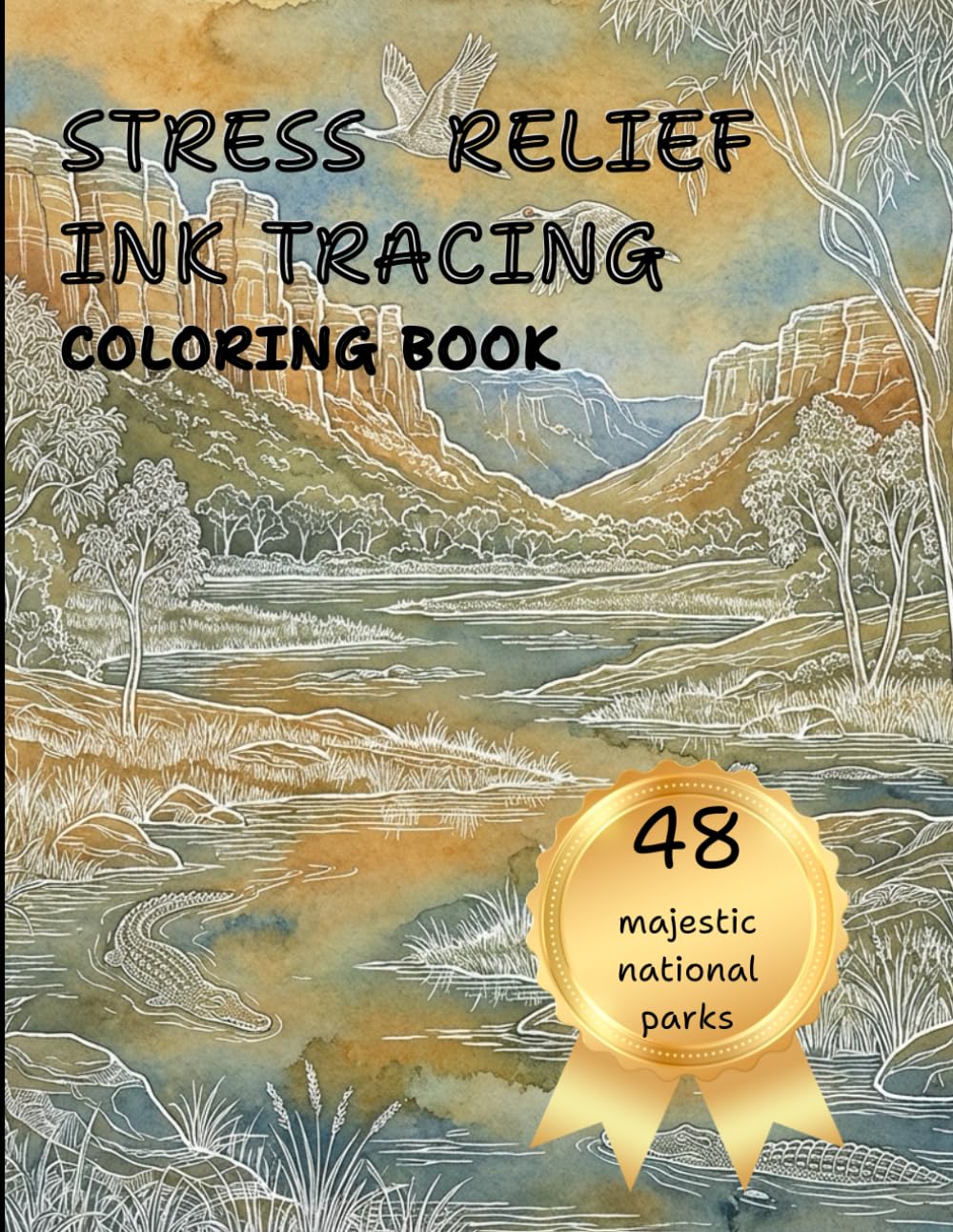 Stress relief ink tracing coloring book: Trace the white outlines with ...