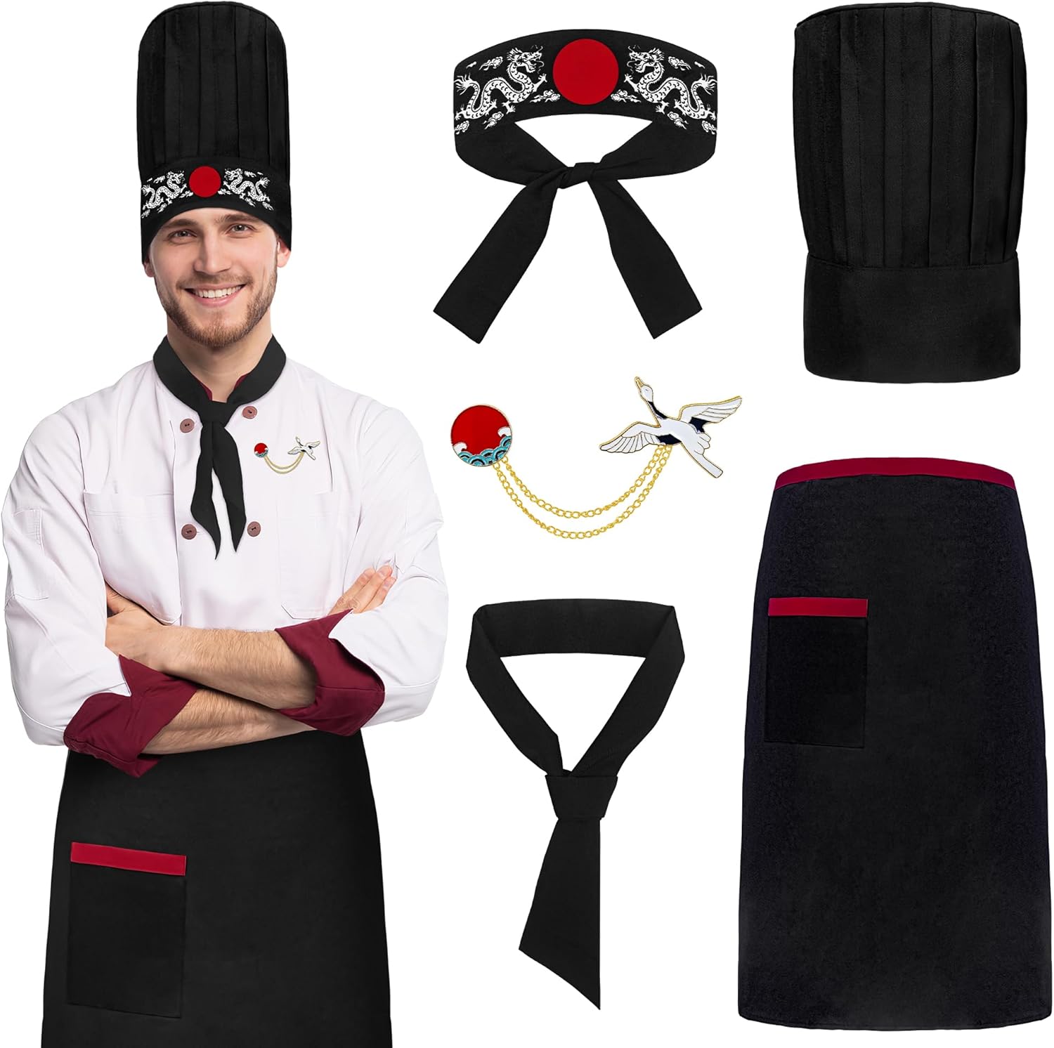 Amazon.com: Ueyben Hibachi Chef Hat And Apron Set, Hibachi Chef Costume ...