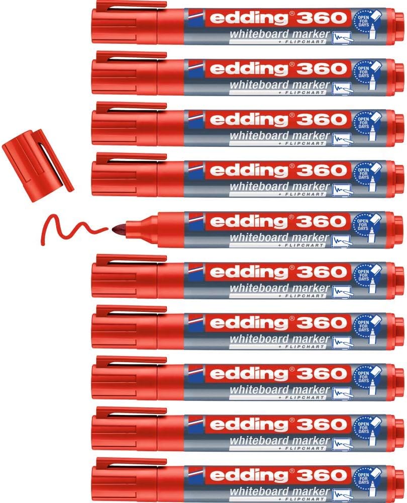 edding 360 whiteboard marker - red - 10 whiteboard pens - round tip 1.5 ...