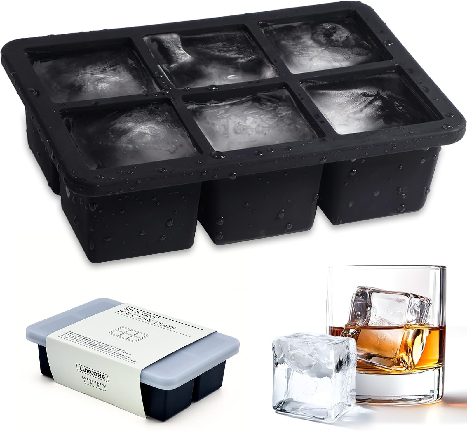 Amazon.com: LUXCONE Large Square Ice Cube Mold, Silicone Ice Cube Tray ...