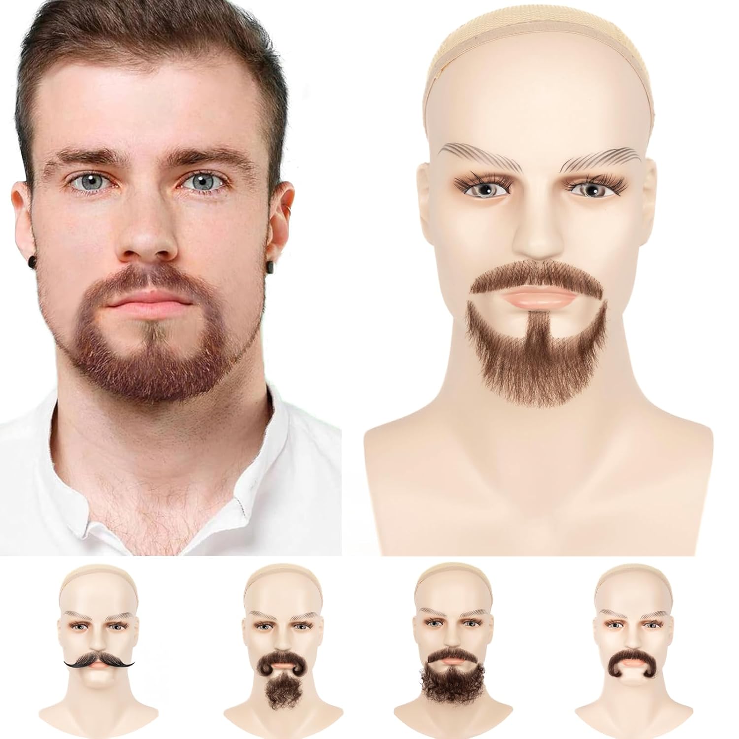 Amazon.com: XRDDFL Fake Mustache Realistic Beard Human Hair Full Hand ...