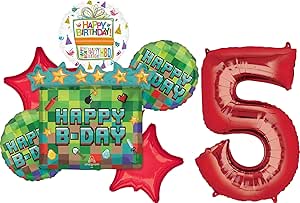 Amazon.com: Miner Theme 5th Birthday Party Supplies Video Gamer Pixel ...