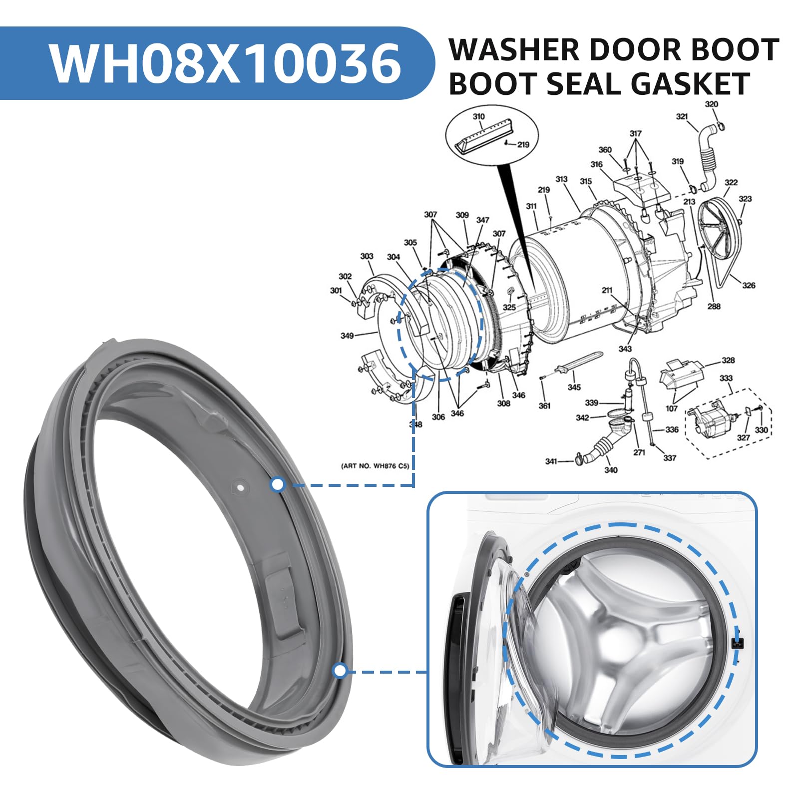 Refrigerator Seal Replacement Kit WH08X10036 Washer Boot Seal Gasket ...