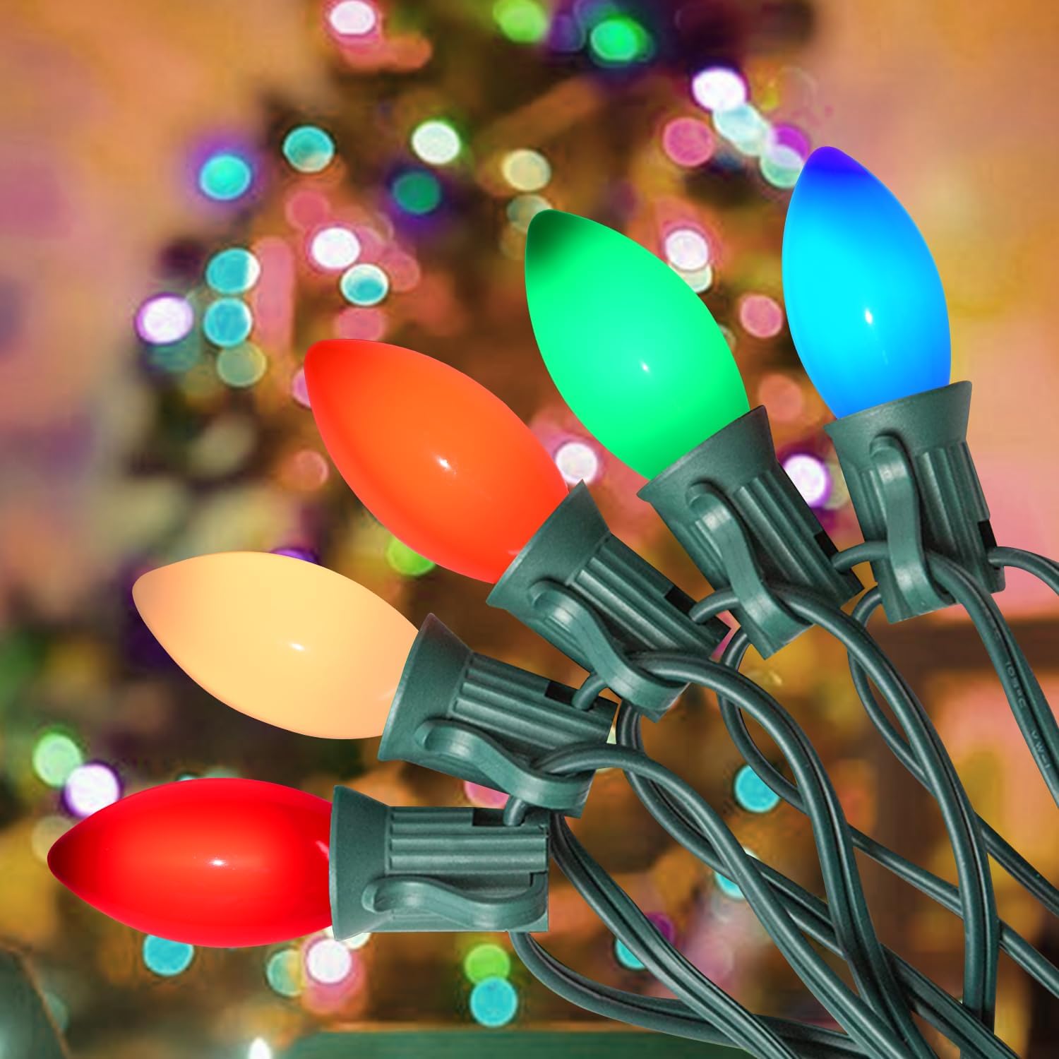 C9 LED Multicolor Christmas Lights Outdoor, 20Ft Vintage String Lights ...