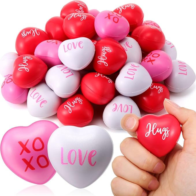 Amazon.com: Zubebe 24 Pcs Red Pink White Heart Stress Balls 1.57 Inch ...