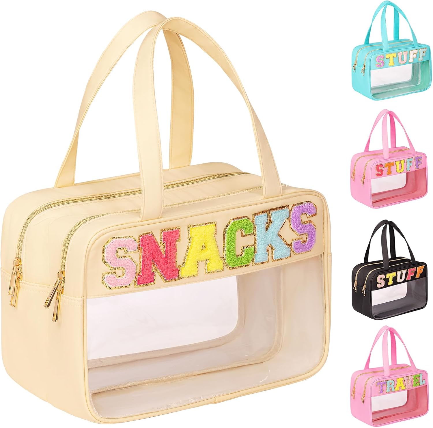 Amazon.com: JKAOO Chenille Letter Patch Clear Bag Preppy Double PVC ...
